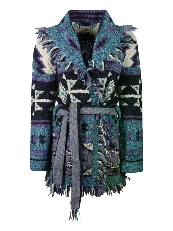 FRANTIC Venezia Fringed Belted Cardigan - Blue