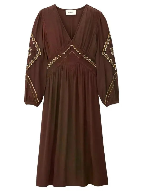 Ba&sh Tany Embroidered Midi Dress - Brown