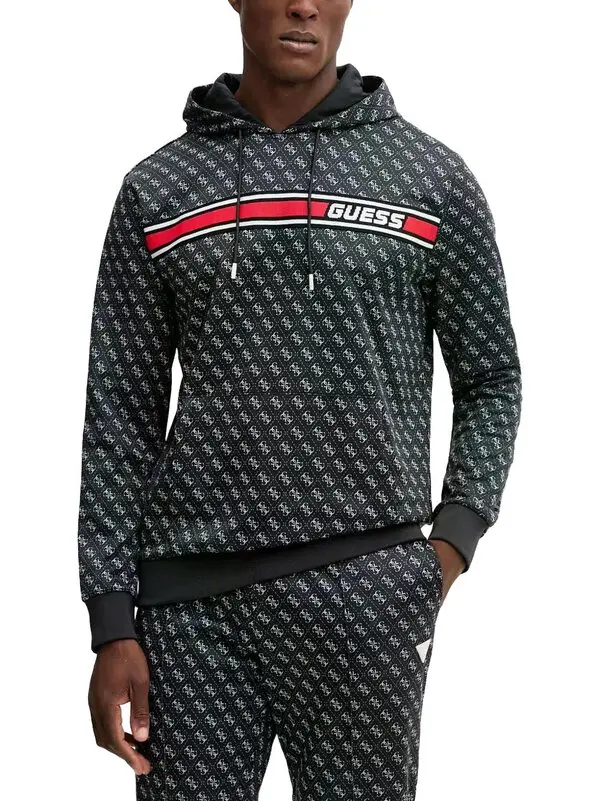 Guess Patterned Hooded Hoodie - Black