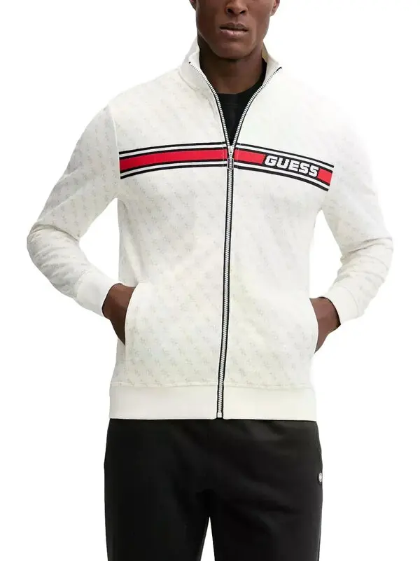 Guess Logo-stripe Zip-up Sweatshirt - White