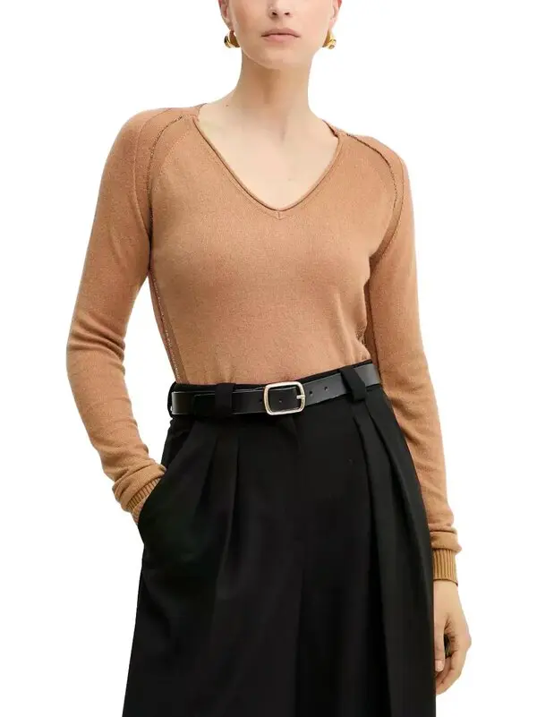 SILVIAN HEACH V-neck Embellished Sweater - Brown