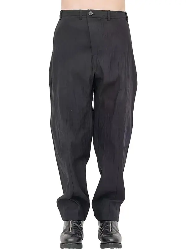 JAN JAN VAN ESSCHE Crinkled Cotton Trousers - Black