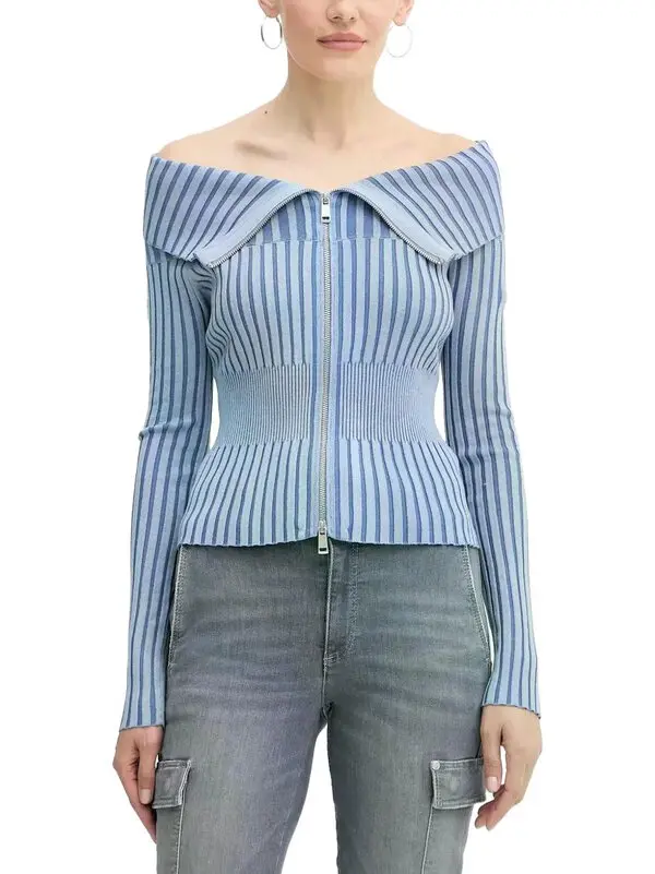Guess Striped Zip-up Sweater - Blue