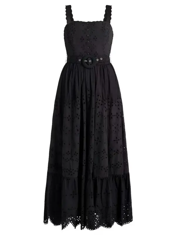 Hemant & Nandita Raga Scalloped-edge Maxi Dress - Black