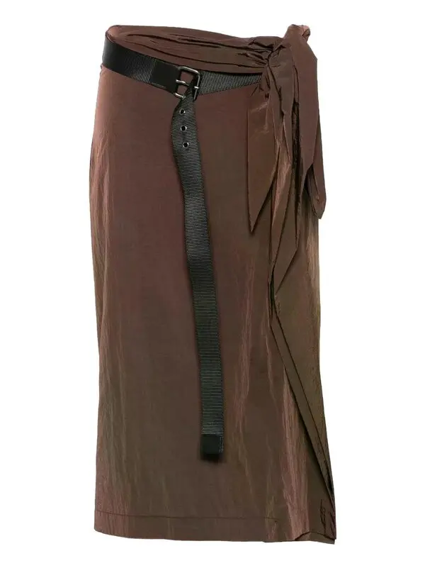 Pinko Belted Wrap Midi Skirt - Brown