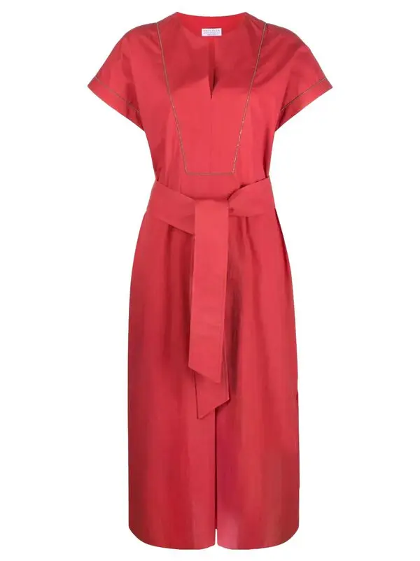 Brunello Cucinelli Cap-sleeve Belted Cotton Dress - Red
