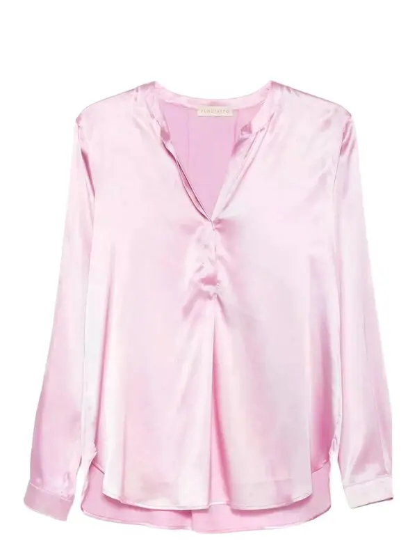 PUROTATTO V-neck Long-sleeve Blouse - Pink