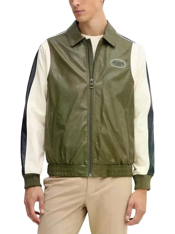 Guess Faux-leather Panelled Bomber Jacket - Green