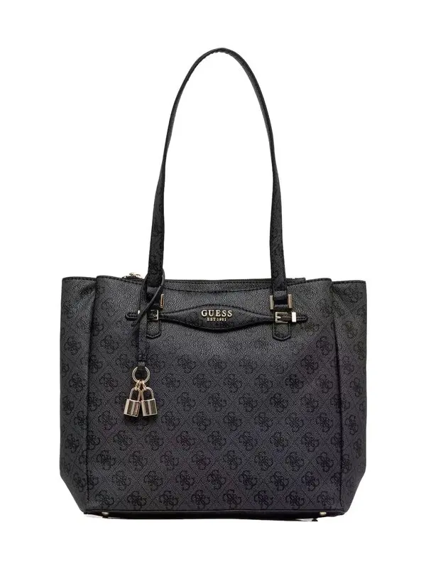 Guess Monogram Logo Tote Bag With Padlock Detail - Black