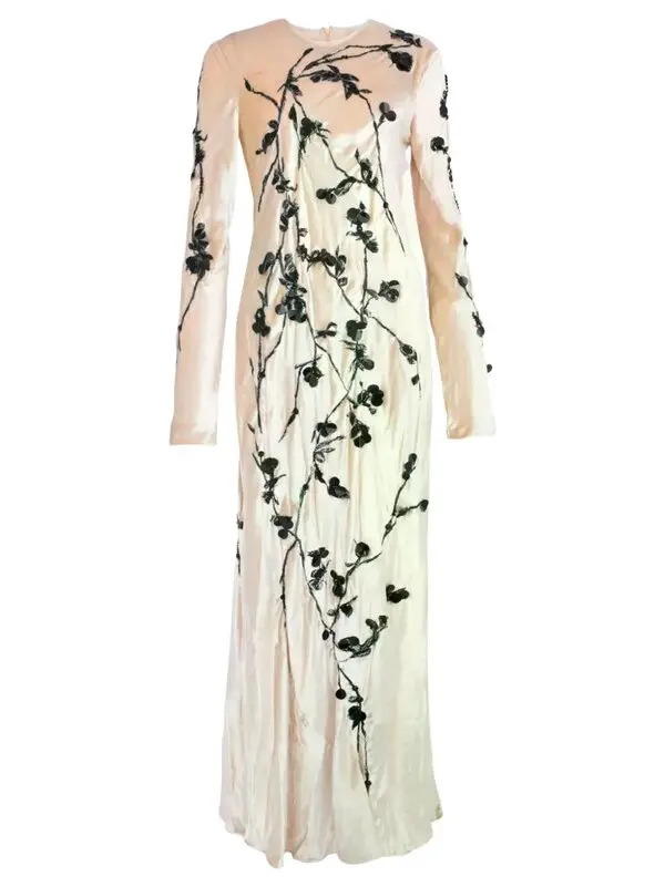 Alberta Ferretti Floral-appliqué Maxi Dress - Neutrals