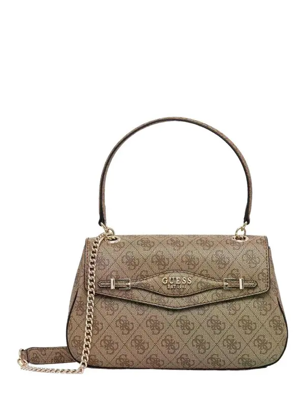 Guess Monogram Satchel With Chain Detail - Brown