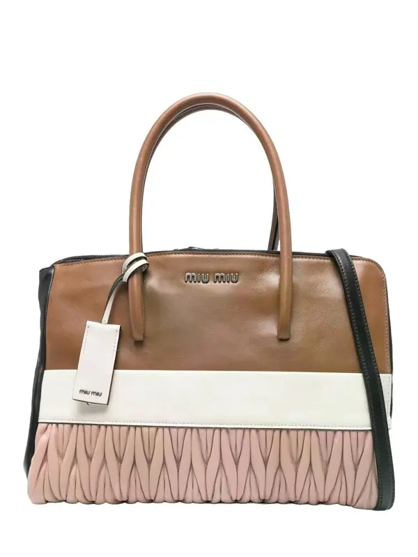 Miu Miu Ruched Logo-detail Tote Bag - Brown