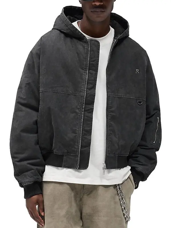 REPRESENT Hooded Oversized Bomber Jacket - Washed Black
