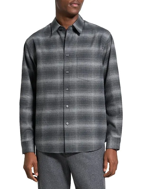 Theory Weekend Shirt In Faded Check - Charcoal Melange Multi