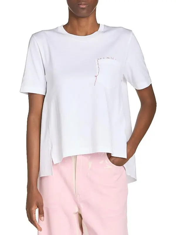 Marni High-low Crewneck Tee With Patch Pocket - Lily White
