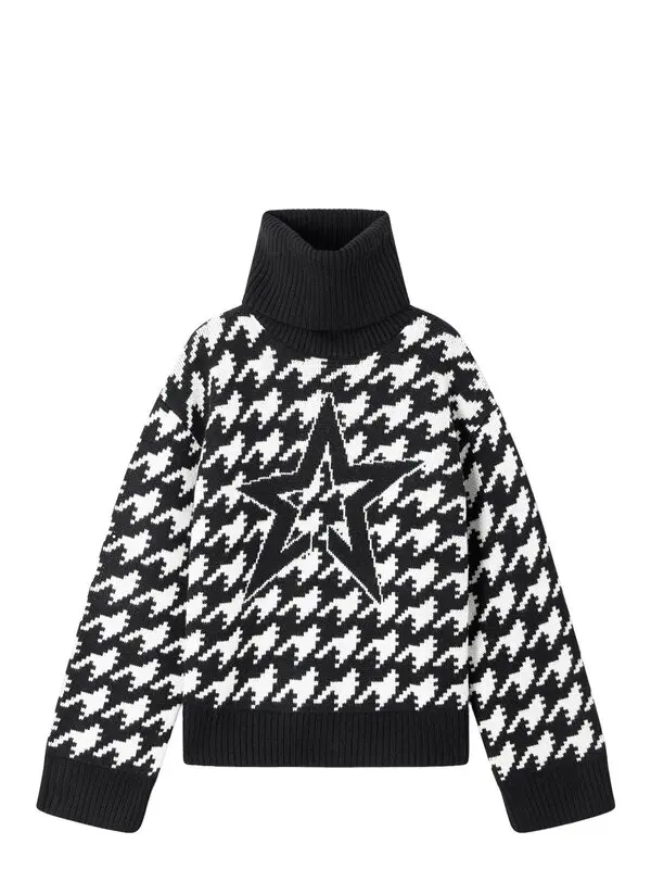 Perfect Moment Jacquard-knit Houndstooth Wool Turtleneck Sweater - Black
