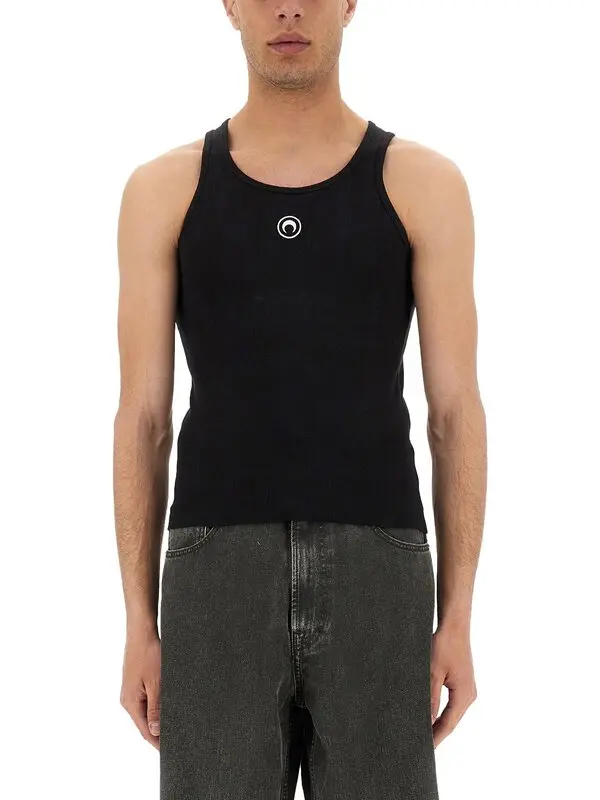 MARINE SERRE Ribbed Tank Top With Moon Logo - Black