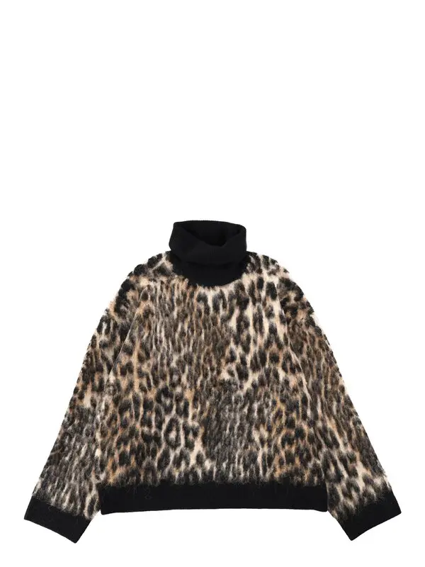 GANNI High Collar Relaxed Fit Sweater - Animalier
