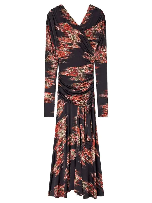 GANNI Long Dress With Floral Print - Black