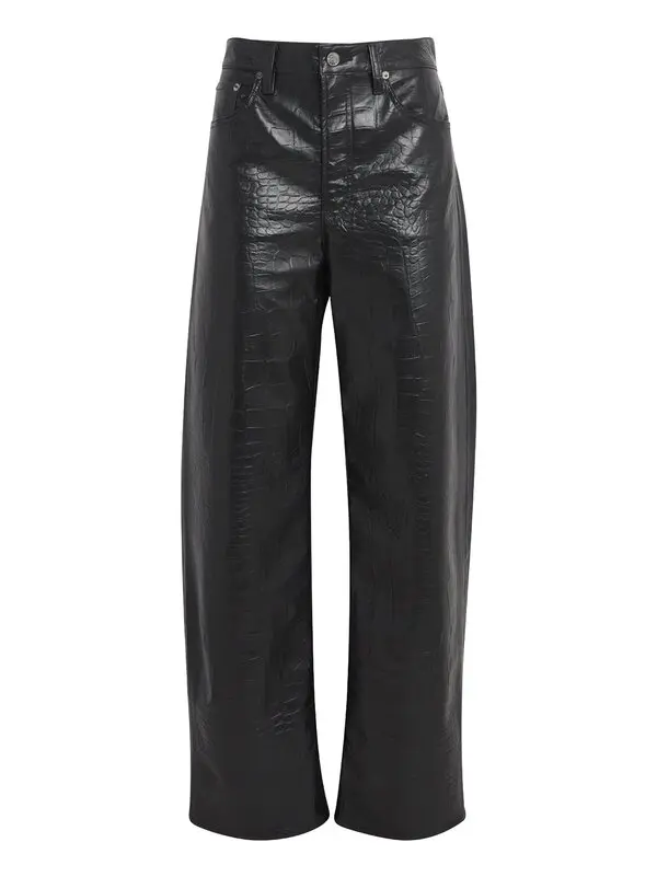 AGOLDE Leather Croc-embossed Arc Wide-leg Jeans - Black