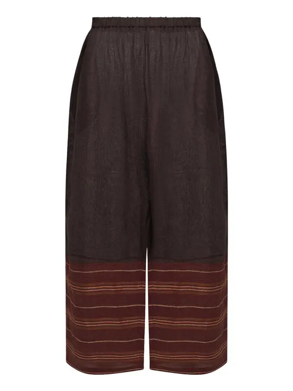 Tory Burch Linen Stripe Wide-leg Trousers - Brown