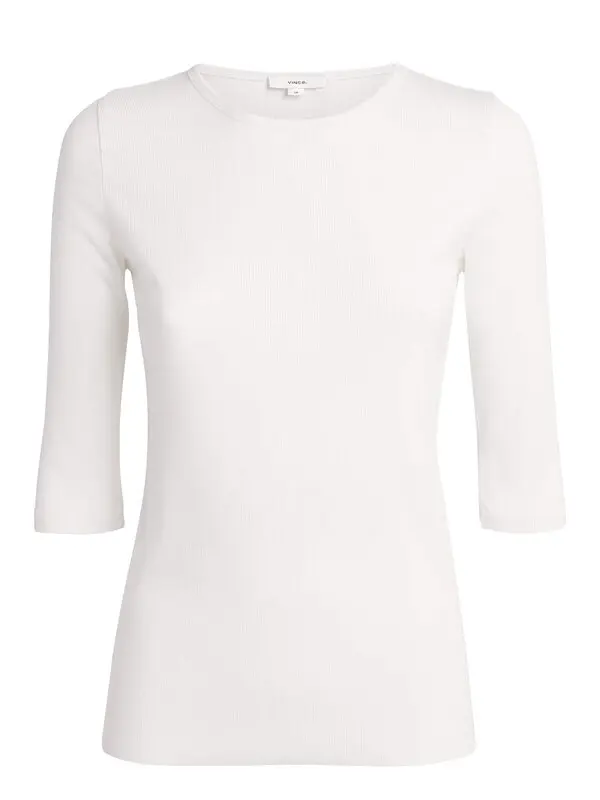 Vince Ribbed Elbow-sleeve T-shirt - White