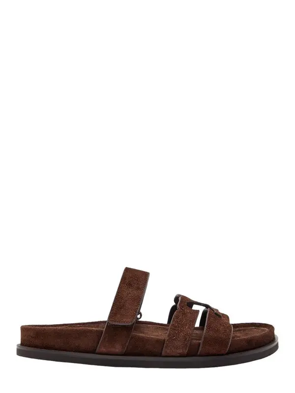 Tory Burch Ines Sport Brushed Suede Sliders - Dark Brown