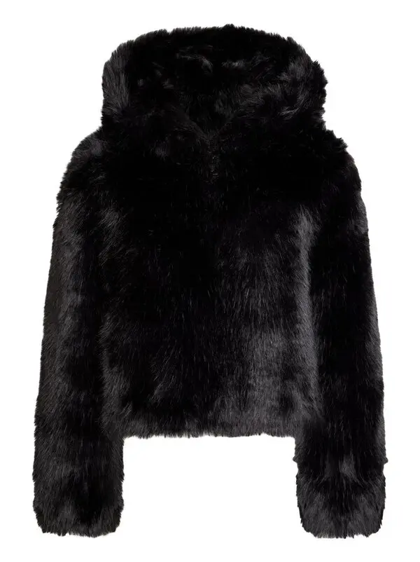 Free People Hooded Faux Fur Jacket - Black