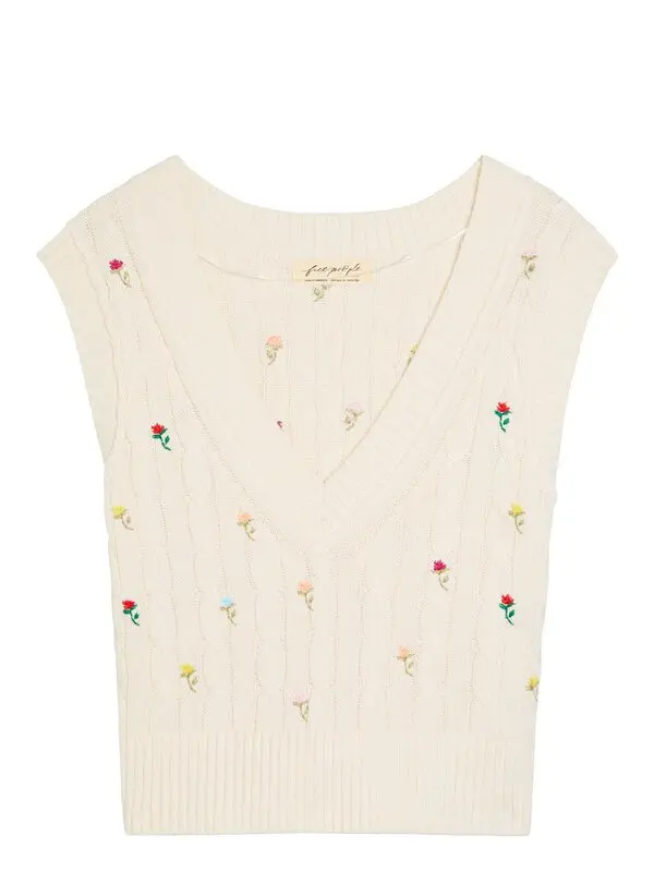 Free People Floral-embroidered Cotton Vest - Ivory
