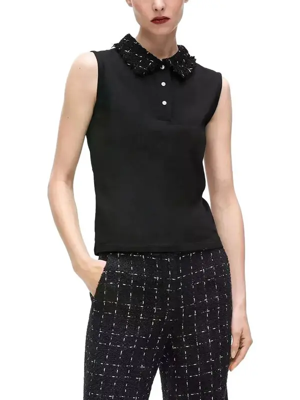 Karl Lagerfeld Bouclé-detailed Polo Top - Black