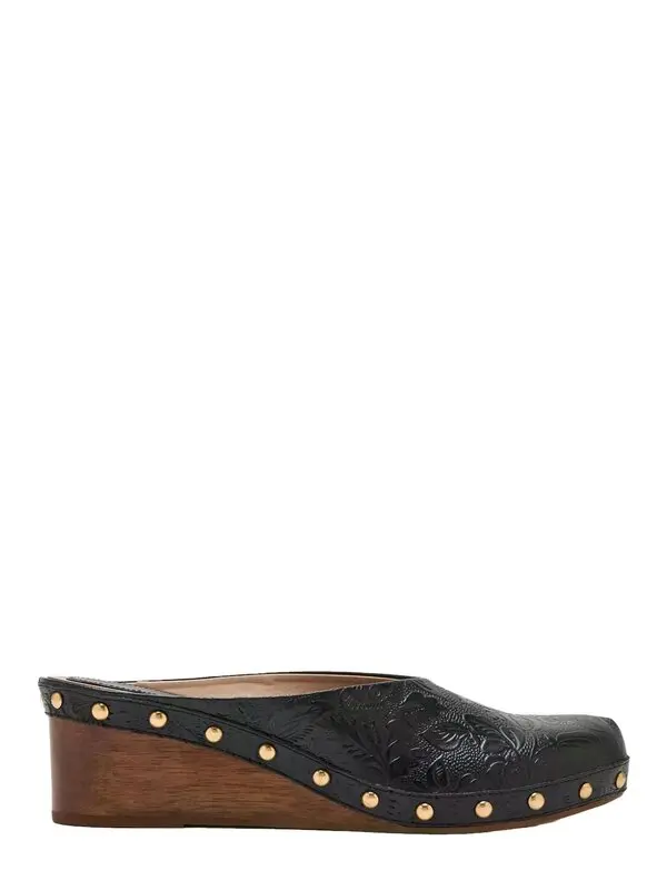 Farm Rio Embossed Studded Mules - Black
