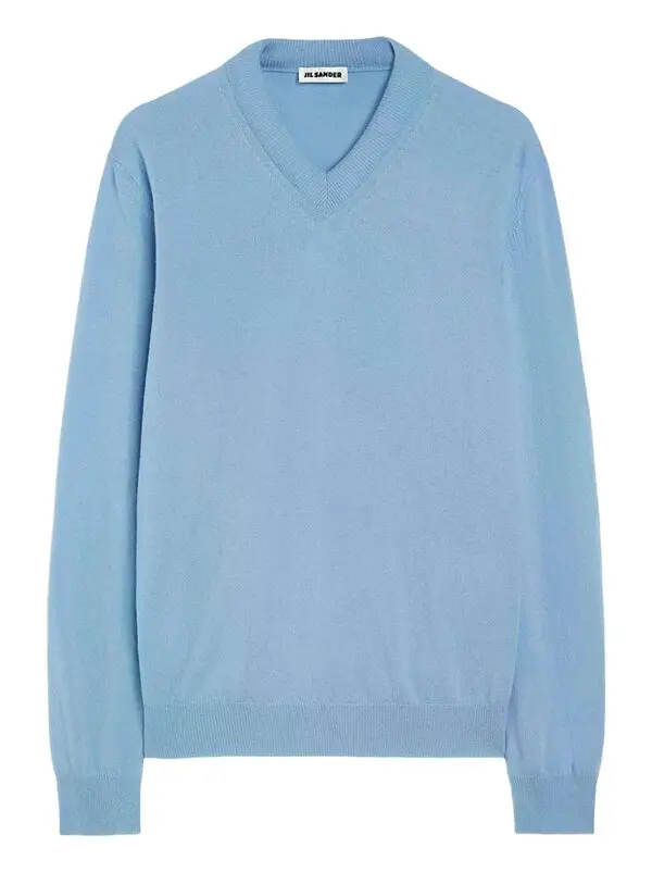 JIL SANDER V-neck Long Sleeve Sweater - Blue