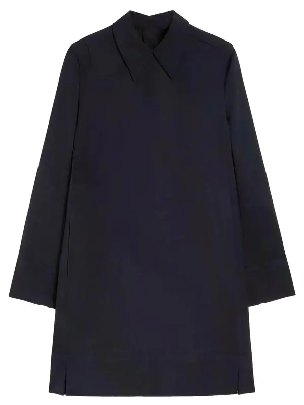 JIL SANDER Pointed-collar Wool Gabardine Mini Dress - Blue