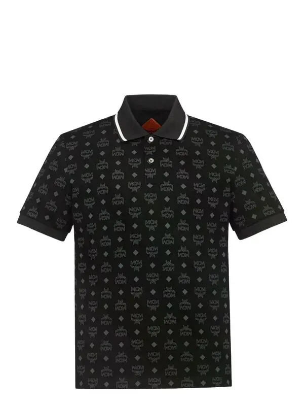 Mcm Monogram-jacquard Polo Shirt - Black