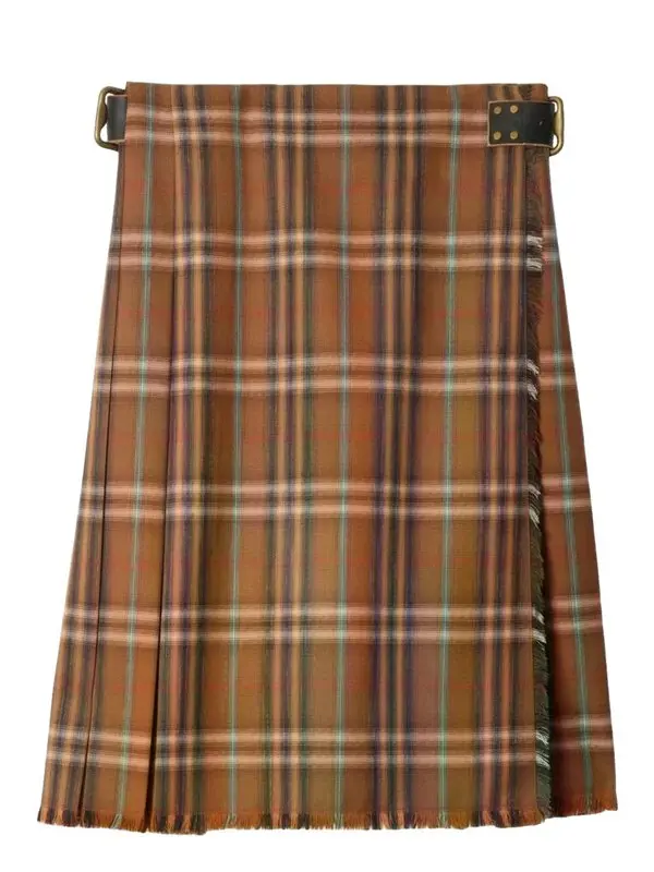Burberry Checked Wool Midi Kilt - Brown