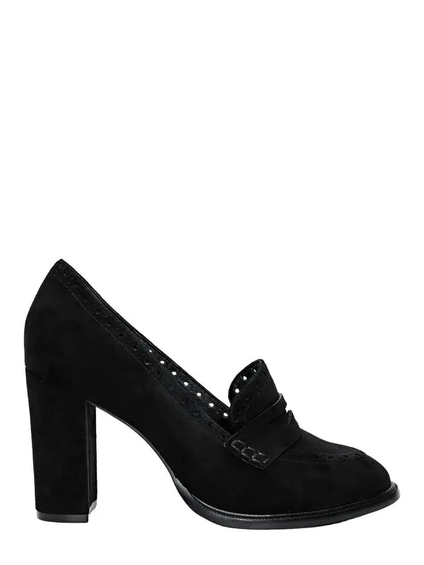 L'Agence Bea Brogue Block-heel Loafer - Black Suede