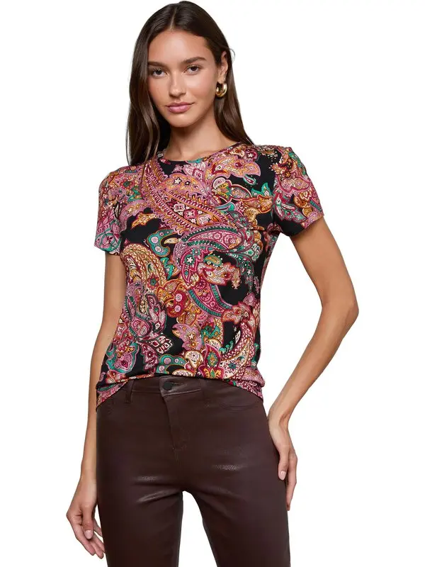 L'Agence Ressi Fitted T-shirt - Black Multi Paisley Scroll