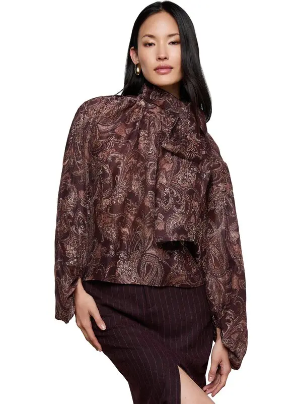 L'Agence Rhett Oversized Blouse - Brown Etched Paisley