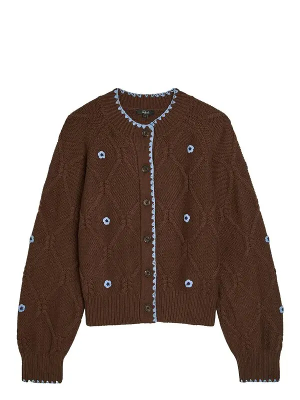 Rails Floral-appliquéd Cotton-blend Cardigan - Brown