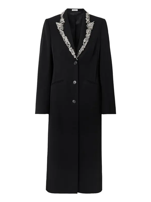 Alexander McQueen Embellished Grain De Poudre Wool Tailored Coat - Black