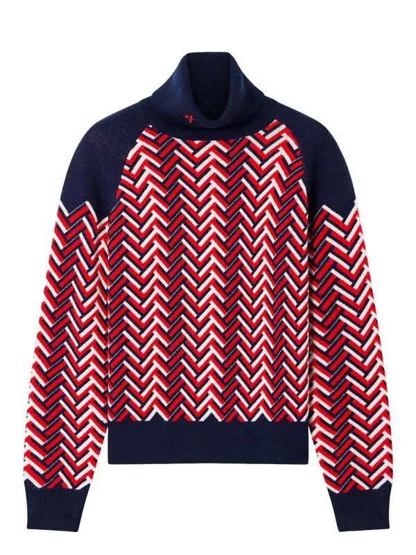 Perfect Moment Jacquard-knit Wool Turtleneck Sweater - Red