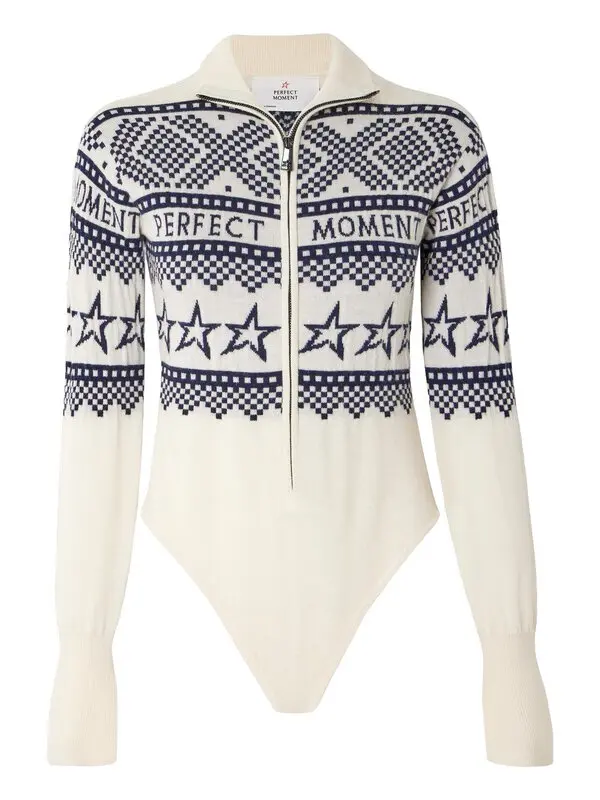 Perfect Moment Holiday Intarsia Merino Wool Bodysuit - White