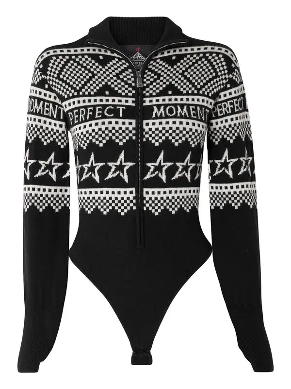 Perfect Moment Holiday Intarsia Merino Wool Bodysuit - Black