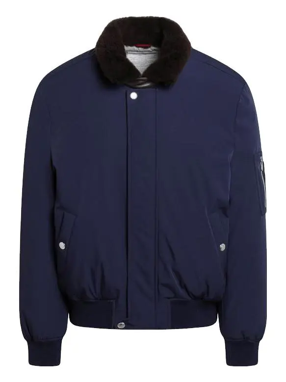 Brunello Cucinelli Puffer Jacket With Shearling Collar - Blue