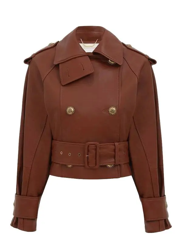 Zimmermann Cropped Leather Trench Coat - Brown