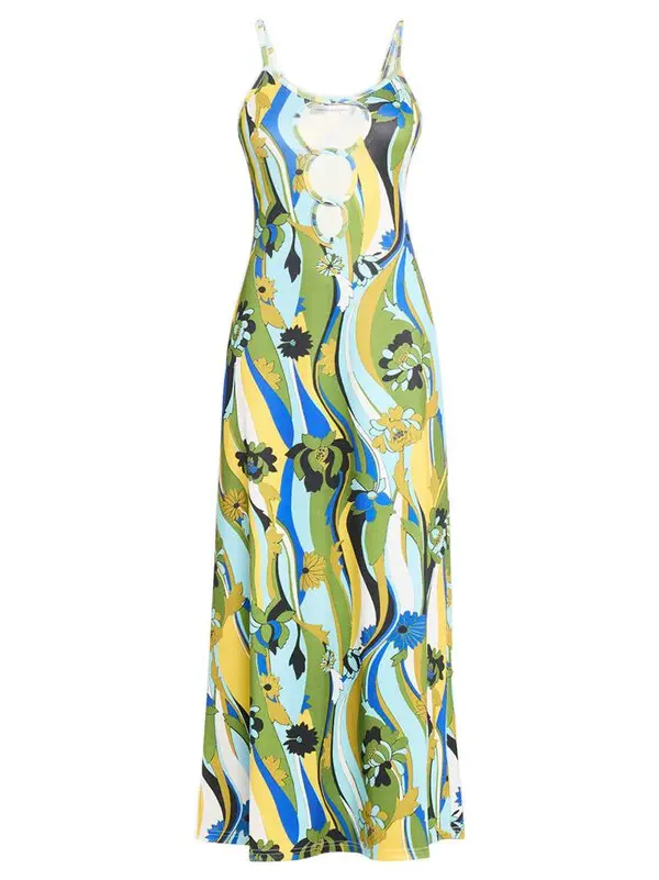Christopher Esber Acidic Floral Rib Chain-keyhole Ankle Dress - Acidic Floral Print