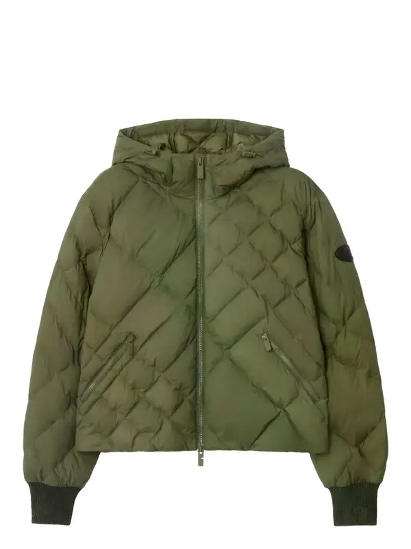 Burberry Check-stitch Hooded Puffer Jacket - Green