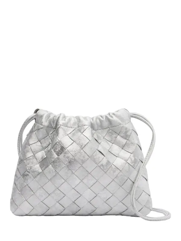 Bottega Veneta Intrecciato Small Metallic Leather Pouch - Silver