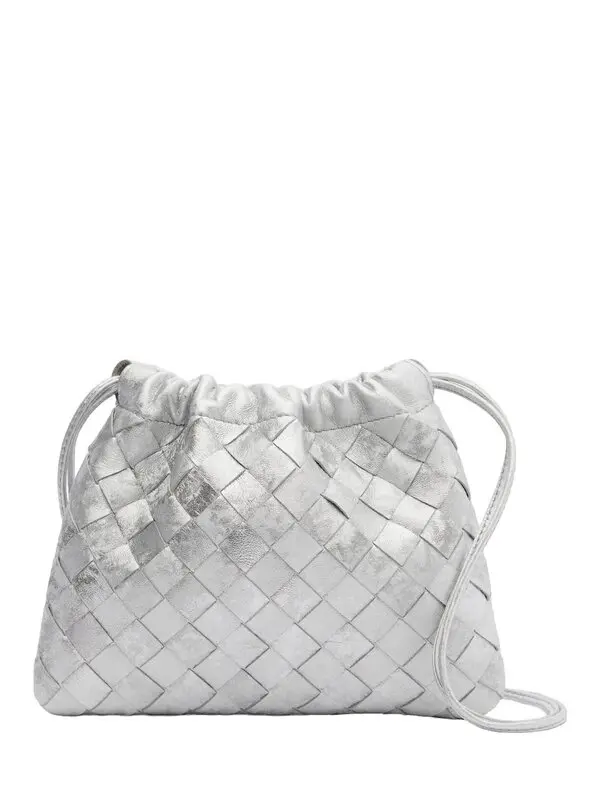 Bottega Veneta Intrecciato Small Metallic Leather Pouch - Silver
