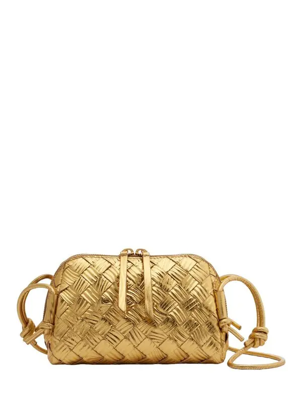 Bottega Veneta Concert Intrecciato Metallic Leather Pouch - Gold